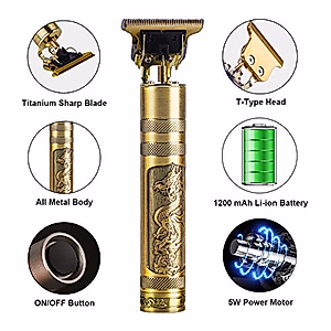 ReverseClock Hair Clippers for Men, Pro Li Close Cutting Trimmer, T-blade Cordless Electric Rechargeable Grooming Kit 1.5/2/3/4 mm Zero Gapped Detail Barber Haircut (Dragon Phoenix)
