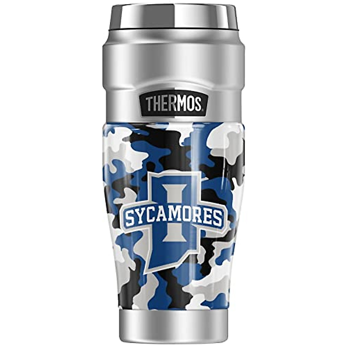 THERMOS Indiana State University OFFICIAL Camo STAINLESS KING Stainless Steel Travel Tumbler, Vacuum insulated & Double Wall, 16oz