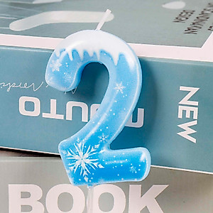 Hongplus White Frozen Snow Themed Birthday Candles, Snowflake Number 4th Birthday Candle for Party Supplies, Snow Winter Frozen Birthday Party Decorations, Number 4 Cake Toppers Decorations