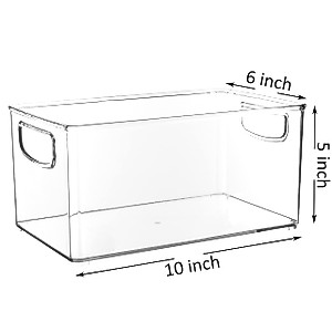 Youngever 2 Pack Stackable Plastic Storage Organizer Container Bin, Stackable Storage Bins with Handler for Refrigerator, Pantry (10" x 6" x 5")