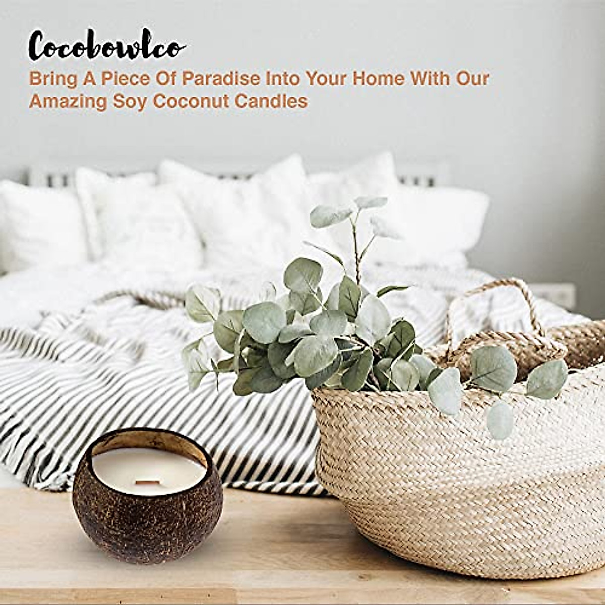 Scented Soy Coconut Shell Candles - Wood Wick Scented Candles Made with Real Coconut Shells (Vanilla)