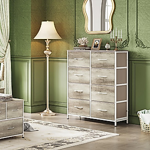 WLIVE Fabric Dresser for Bedroom, Tall Dresser with 8 Drawers, Storage Tower with Fabric Bins, Double Dresser, Chest of Drawers for Closet, Living Room, Hallway, Greige