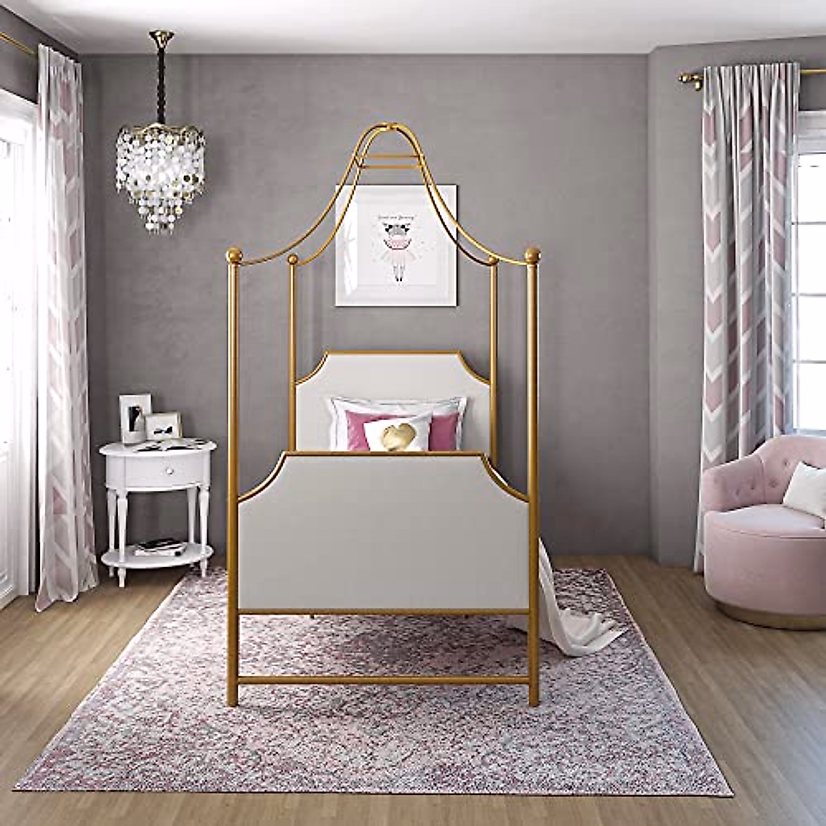 Little Seeds Monarch Hill Clementine Canopy Bed, Twin Size Frame, Gold
