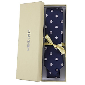 MENDEPOT Sports Baseball Necktie With Box White Baseball Ball Navy Tie