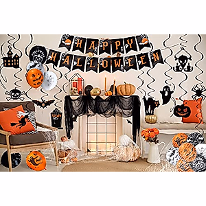 LINAYE Halloween Party Decorations Kit Indoor Outdoor | Halloween Hanging Swirl Decorations, Halloween Banner, Creepy Cloth, Halloween Balloons, Spider Web Halloween Hanging Decorations Decor Set Pack