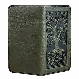 Oberon Design Celtic Oak Embossed Genuine Leather Checkbook Cover, 3.5x6.5 Inches, Fern Color, Made in the USA