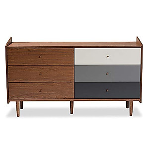 Baxton Studio Halden Mid-Century Modern Multicolor Walnut Brown and Grey Gradient Finished Wood 6-Drawer Dresser