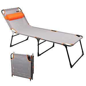 PORTAL Adjustable Portable Cot for Adults, Folding Chair, 4-Position Recliner with 250lbs Weight Capacity Lounger, Travel, Camping, Beach, Grey, Orange