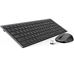 Wireless Keyboard and Mouse, Compact Slim Silent Keyboard with Number Pad, Low Profile Full Size Cordless Quiet Mouse Keyboard Combo for Windows, PC, Laptop (Grey)