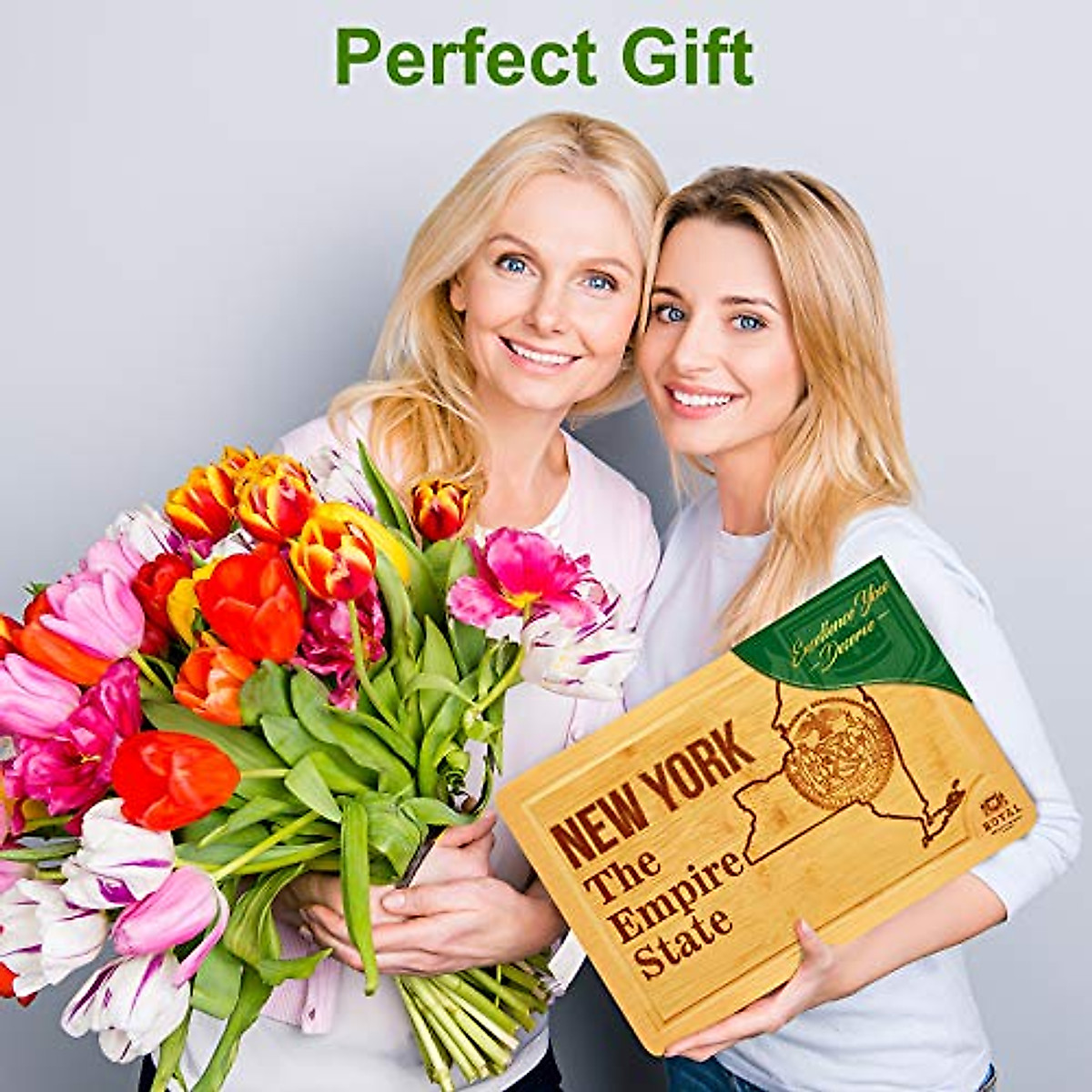 Bamboo State Cutting Board for Kitchen – New York Cheese Board, Charcuterie Platter & Serving Tray, (15" x 10")