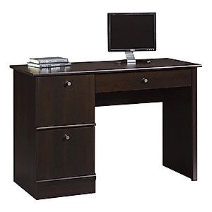 Pemberly Row Transitional Wood Computer Desk with Keyboard Tray in Cherry