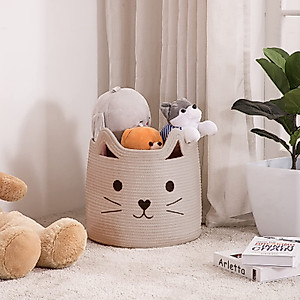 YOUDENOVA Large Woven Cotton Rope Storage Basket, Nursery Hamper with Handles for Blanket, Toys, Towels,Clothes, Baby Gift Baskets, Jute 15.7" L×13.4" H