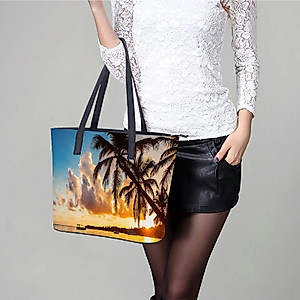 Beautiful Beach Women's Tote Bag PU Leather Shoulder Bag Handbags Purse For Work Shopping Travel