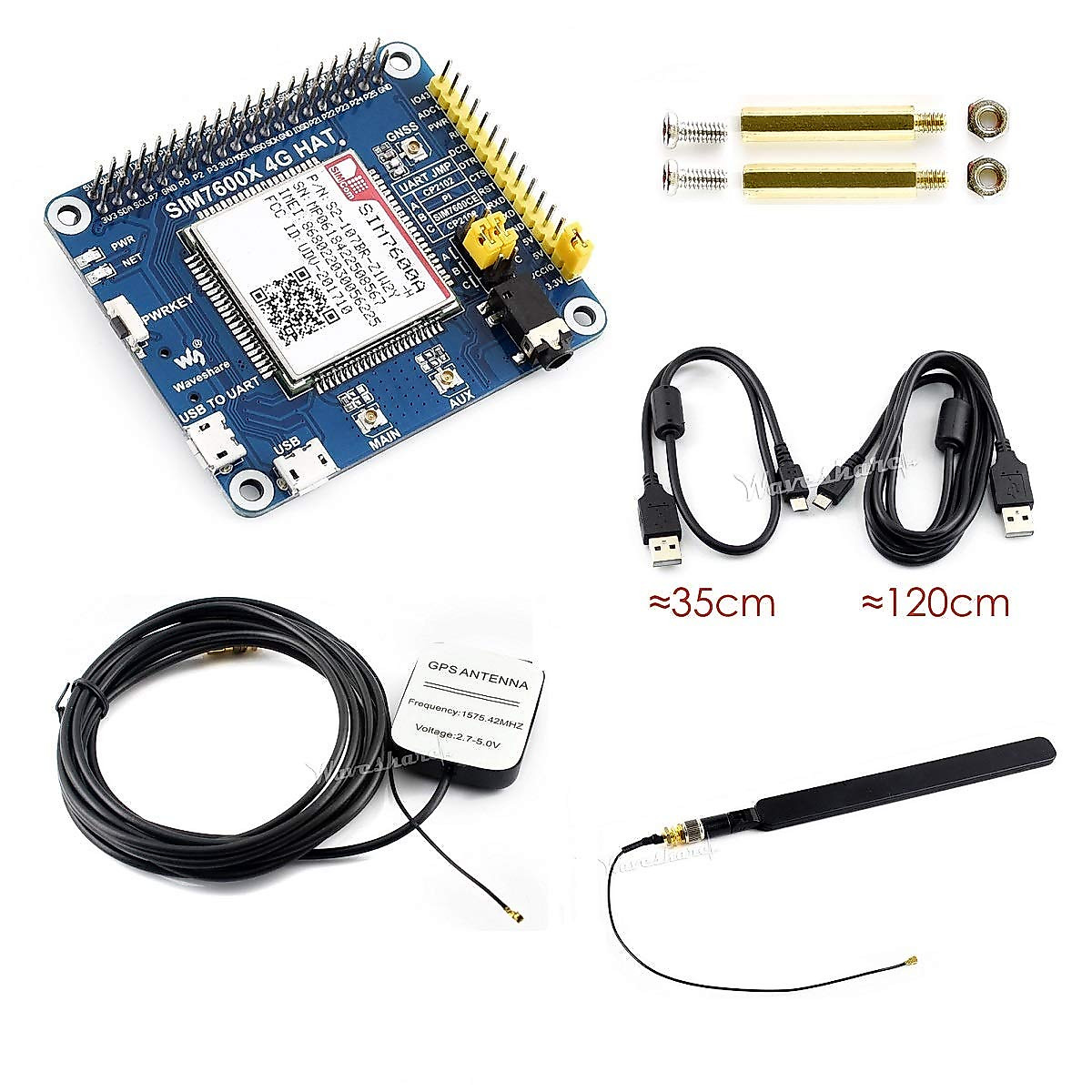 4G / 3G / GNSS HAT Module for Raspberry Pi Zero/Zero W/Zero WH/2B/3B/3B+ Based on SIM7600A-H, 4G Communication and GNSS Positioning Module Support LTE CAT4 up to 150Mbps for North America