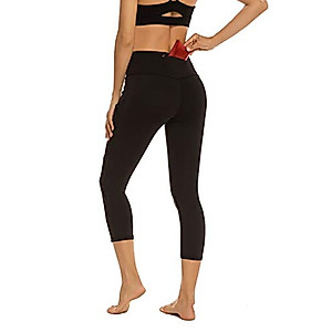 romansong High Waisted Workout Compression Capri Leggings for Women Petite Skinny Mesh Gym Legings with Pockets(Black,Small)