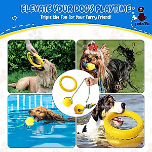 petsYa Ball Dog with Rope and Dog Ring Flying Traning chew Dog Toys Soft Foam Ball for Fetching Soaring Flying Ring