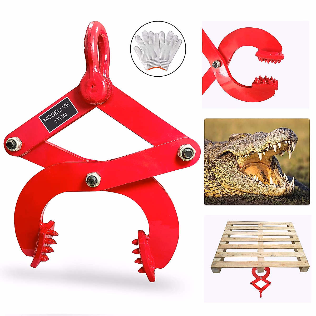 Pallet Puller 1T/2205lbs Capacity Heavy Duty Steel Single Scissor for Pulling Pallets, Woods and Other Things Easily, 5.5 Inches Bigger Jaw Opening Pallet Grabber