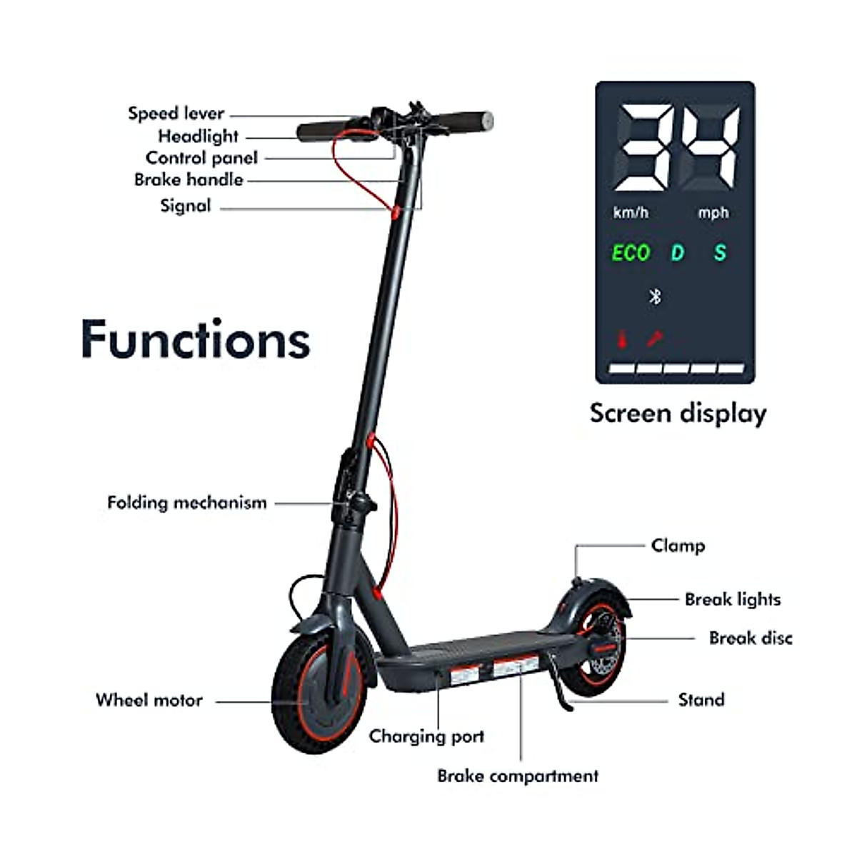 Adults Electric Scooter Max Load 220LB, 350W Motor Folding Commuting Scooter - 8.5" Solid Tires, 20 Miles Range, 15.5MPH, Portable Powered Kick E-Scooter with Double Braking System and App Control