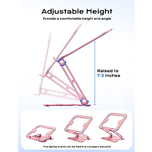 JCZT Adjustable Laptop Stand for Desk, Portable Laptop Riser, Aluminum Laptop Stand Foldable, Ergonomic Computer Notebook Stand Holder for MacBook Air Pro, Dell, HP 10-16'', Rose Pink