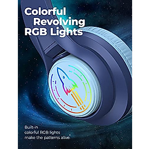 iClever TransNova Kids Bluetooth Headphones, LED Lights Up, Replaceable Plate, 74/85/94dB Volume Limited, 45H Playtime, Stereo Sound, Kids Headphones Wireless with Case for Travel iPad Tablet, Blue