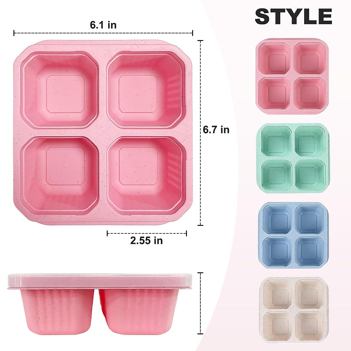 Waritili 4 Pack Snack Containers - Stackable Bento Boxes with 4 Compartments, Reusable Divided Food Containers for Party, Work, Travel, BPA FREE