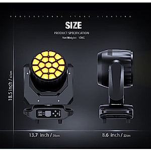 SHEHDS Moving Head Lights LED 19X20W Beam/Wash/Zoom/Dazzle/Strobe Effect RGBW 4in1 Big Bee Eye Stage Lights 4-45°Beam Angle CTO Mode DMX Control Professional DJ Lights for Christmas Club Wedding