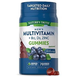 Mens Multivitamin Gummy | 70 Count | Vegetarian, Non-GMO, Gluten Free | with B12, D3, Zinc | Blueberry Flavor | by Nature's Truth