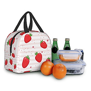 Ucsaxue Cute Strawberry With Heart Lunch Bag Reusable Lunch Box Work Bento Cooler Reusable Tote Picnic Boxes Insulated Container Shopping Bags For Adult Women Men