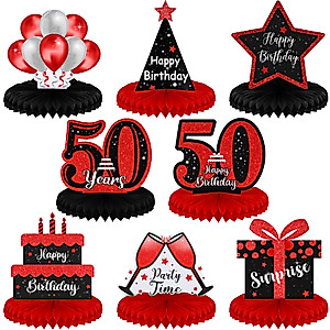 8 Pcs 50th Red and Black Table Honeycomb Centerpieces 50th Birthday Decorations Red Black Happy Birthday Decorations 50th Birthday Centerpieces for Tables Toppers 50 Years Birthday Party Supplies