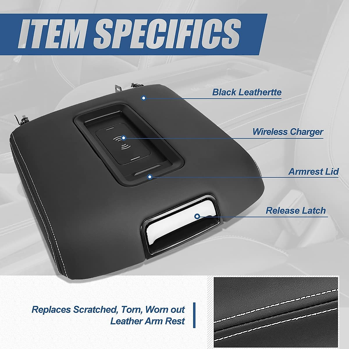 Auto Dynasty [Floor Console Model] Center Console Lid Assembly with Wireless-Charger Compatible with Chevy Tahoe Suburban GMC Yukon XL 2015-2020, Black