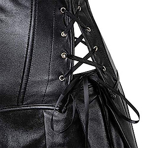 Blidece Woman's Punk Rock Faux Leather Steampunk Bustier Sexy Zip Dress Lingerie Skirt Overbust Plus Size Burlesque Corset Set Medium Black