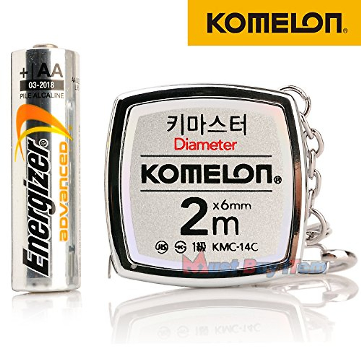 Komelon KMC-14C Keymaster Metric Tape Measure 2-Meter/Diameter Keychain Pocket Mini Key Chain Ring Chrome Coated Measuring Tool with English Manual Included