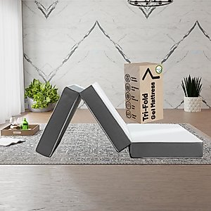 Treaton, 3-Inch Tri-Folding Gel Memory Foam Mattress, Cot Pad, Guest Bed - Portable Floor Mattrees, Breathable Mesh Sides with Ultra Soft, Removable and Washable Cover