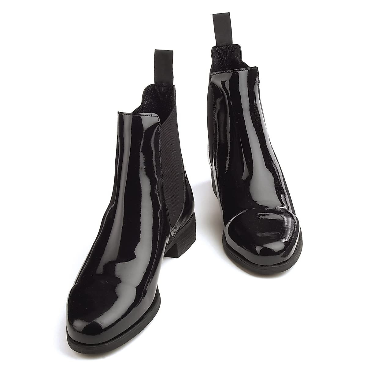 Ovation Women's Equestrian Leather Classic Style Ankle Low Heel Slip On Finalist Elastic Side Patent Jod Boots, Black, 8