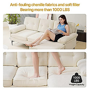 COOSLEEP Convertible Sectional Sofa Couch, 83" L-Shape Sofa Couch with Chaise Convertible,ChenilleFabric Upholstered for Living Room, Apartment, Office (Beige)