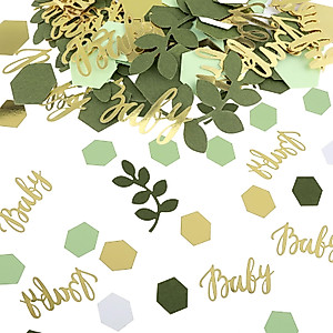350Pcs Greenery Baby Shower Confetti Scatter Decorations Green Olive Green Brown White Table Confetti Dots Sage Green Table Scatter Confetti for Baby Shower Gender Reveal Decor Birthday Party Wedding