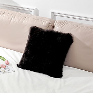 linmopm Excluding Insert Faux Fur Sheepskin Pillow Cover White Shag Fuzzy 18x18 Inch Black 2 Pcs Super Soft Fluffy Cushion Plush Pillow Case Luxury Living Room Sofa Bed Home Decor Chair Cushion
