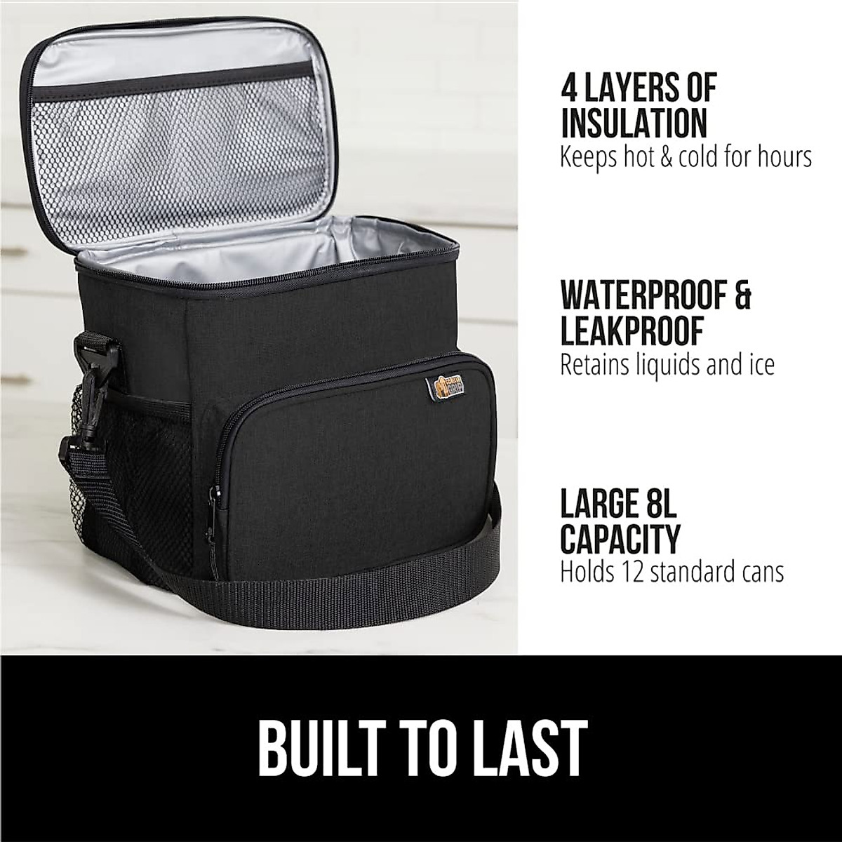 Gorilla Grip 8 Liter Insulated Cold and Hot Durable Leakproof Lightweight Bag, Cooler Tote for Food Drinks Large Lunch Box Work School Picnic Men Women, Kids Coolers Ice Pack Girls Boys Lunches Black