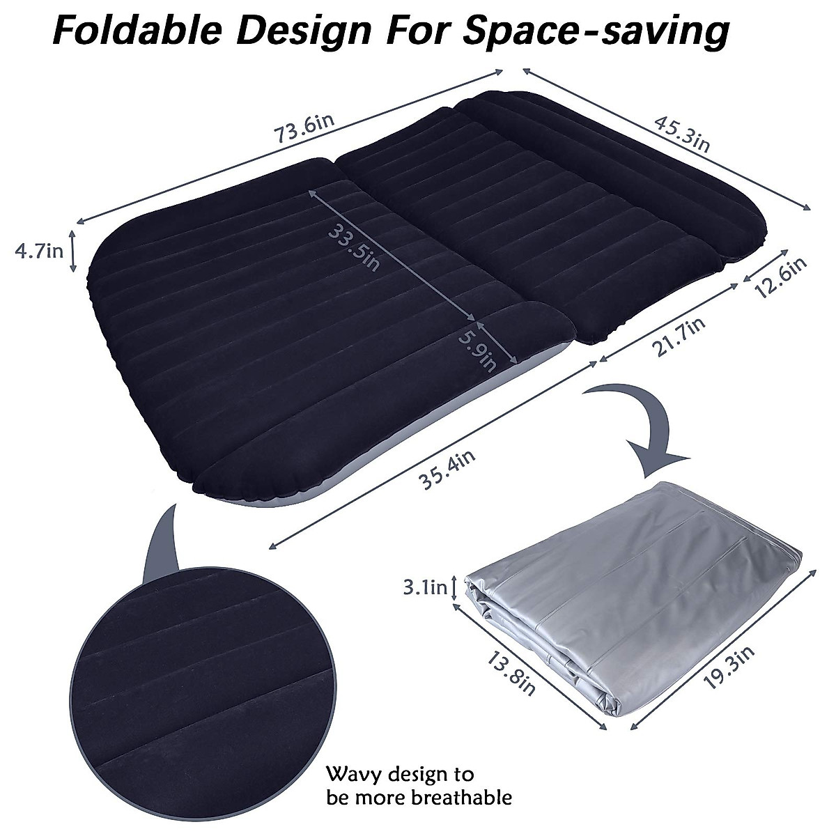 DTOWER SUV Air Mattress, Car Inflatable Mattress Thickened Car Air Bed Portable Camping Outdoor Mattress with Air Pump Home Air Mattress for Outdoor Camping Travel, Flocking Surface, Fast Inflation