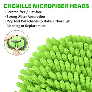 Wontolf 62'' Car Wash Brush with Long Handle Chenille Microfiber Car Wash Mop Kit Mitt Car Washing Brush Cleaning Kits Car Care Kits Scratch-Free Replacement Head Towels for Cars RV Truck Boat