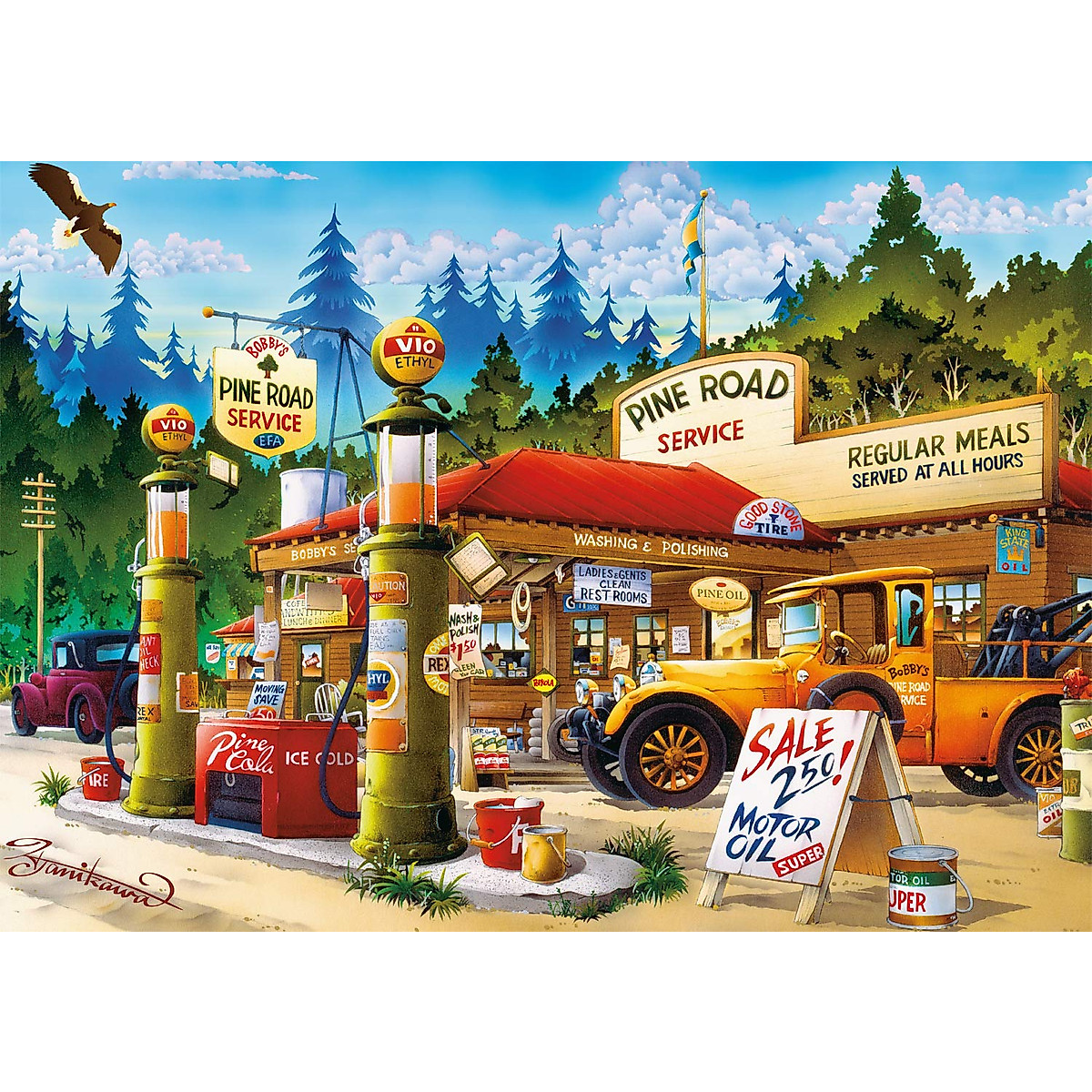 Buffalo Games - Pine Road Service - 300 Large Pieces Jigsaw Puzzle for Adults Challenging Puzzle Perfect for Game Nights - 300 Large Piece Finished Puzzle Size is 21.25 x 15.00