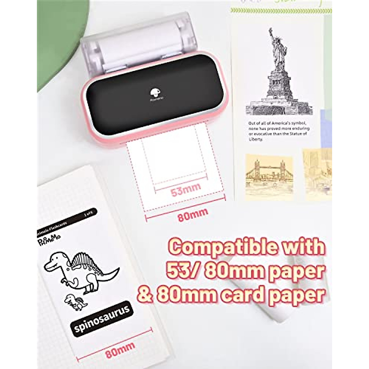 Phomemo M03 Portable Printer-2022 Bluetooth Portable Printer Photo Printer Wireless Portable Mobile Printer Thermal Printer Compatible with iOS + Android,Gift for Mom,Cute School Supplies-Pink