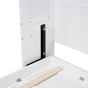 HBRR Murphy Cabinet Bed with A Storage Shelf, Wood Foldable Wall BedFrame for Guest Room Home Office, Space-Saving, No Box Spring Needed, White, Queen (U.S. Standard)