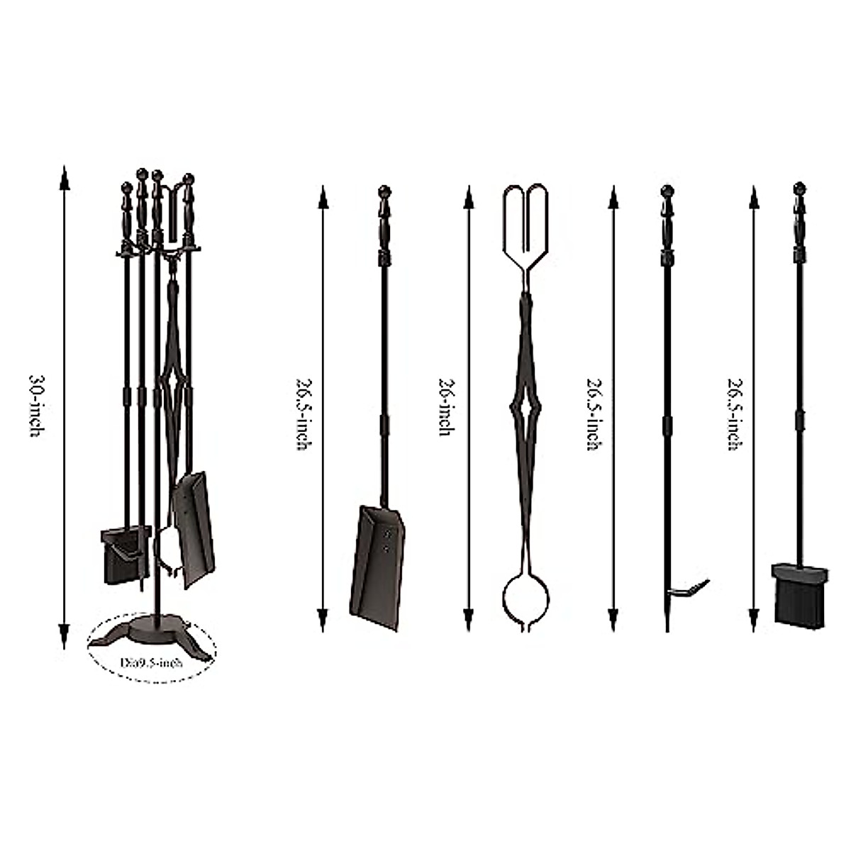 Fire Beauty Fireplace Tools Set 5 Pieces Wrought Iron Fire Tool Set for Outdoor/Indoor Fireplace Accessories Set