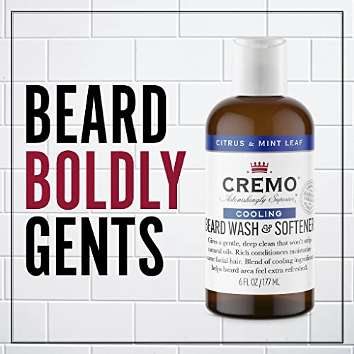 Cremo Citrus Mint Leaf Cooling Beard and Face Wash, Specifically Designed to Clean Coarse Facial Hair, 6 Fluid Oz