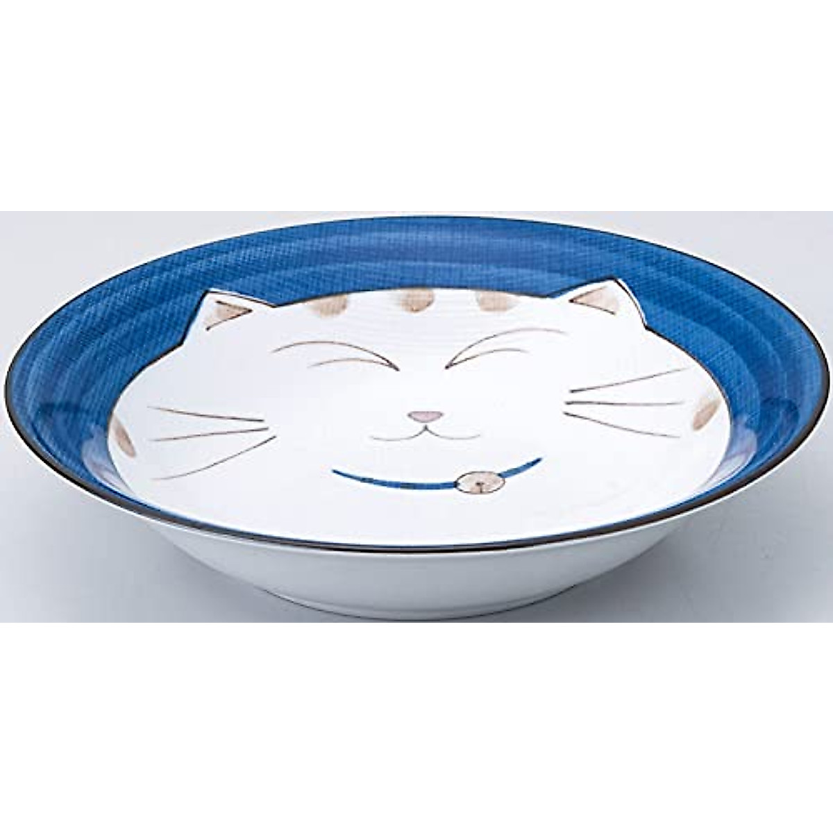 JapanBargain 2563, Japanese Porcelain Coupe Bowl Soup Bowl Cereal Bowl Salad Bowl, Blue Color Maneki Neko Smiling Lucky Cat Pattern, Made in Japan, 8.5-inch Diameter