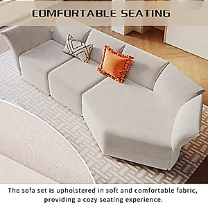 FULife Convertible Free Combination Curved Sofa Upholstered Deap Modular Sectional Couch with Adjustable Backrest,Modern DIY Luxury 4-Seat Leisure Corner Sofá for Living Room, Beige Polyester 106.3"w
