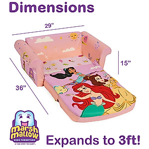 MARSHMALLOW Furniture, Disney Princess 3-in-1 Slumber Sofa, Foam Toddler Nap Mat with Attached Blanket