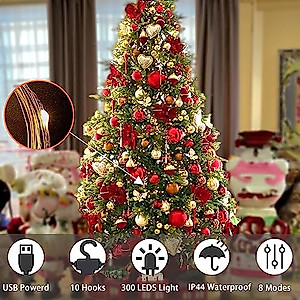 Eueasy 300 LED Curtain Lights, 9.8ft x 9.8ft Fairy Lights with 8 Modes, String Hanging Lights, Remote Control, Perfect for Indoor/Outdoor Christmas, Wedding, Party Wall Decorations (Warm White)