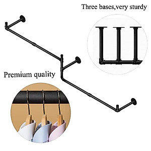 STARKOO Industrial Pipe Clothes Rack, 71inch Wall Mounted Garment Clothing Bar, Closet Storage,Hanging Bar,Heavy Duty Black Steel Iron for Laundry Room